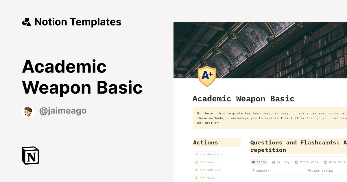 Academic Weapon Basic Template by Jaimeago | Notion Marketplace