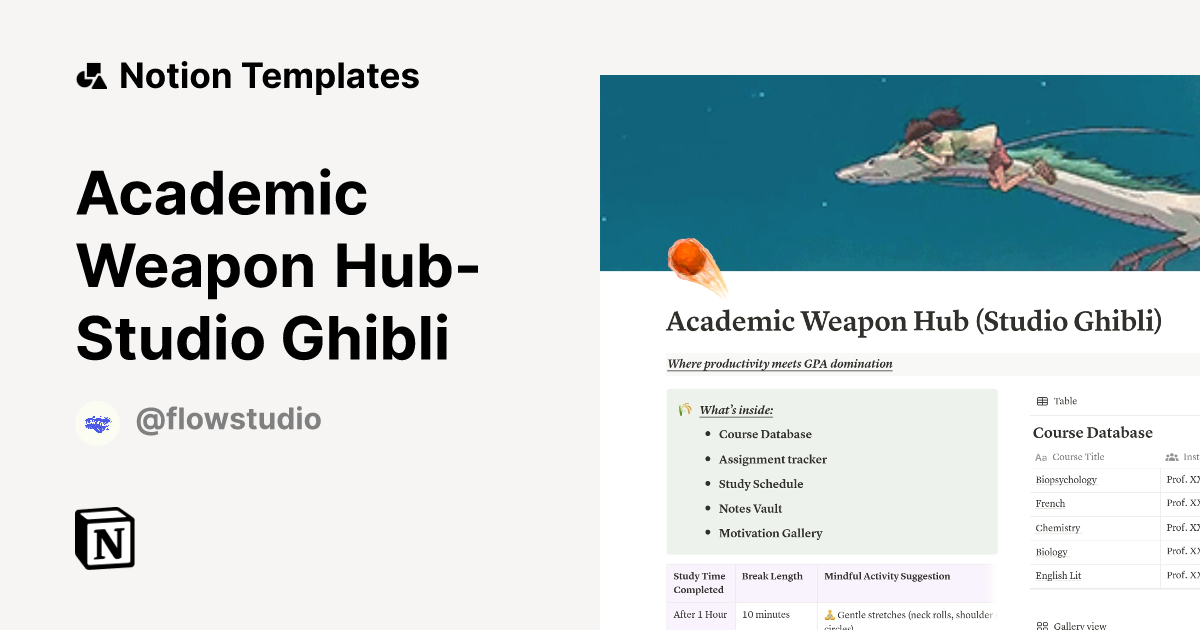 Academic Weapon Hub-Studio Ghibli Template by flowstudio | Notion Marketplace