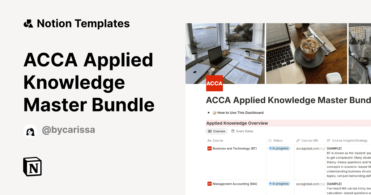 ACCA Applied Knowledge Master Bundle Template | Notion Marketplace