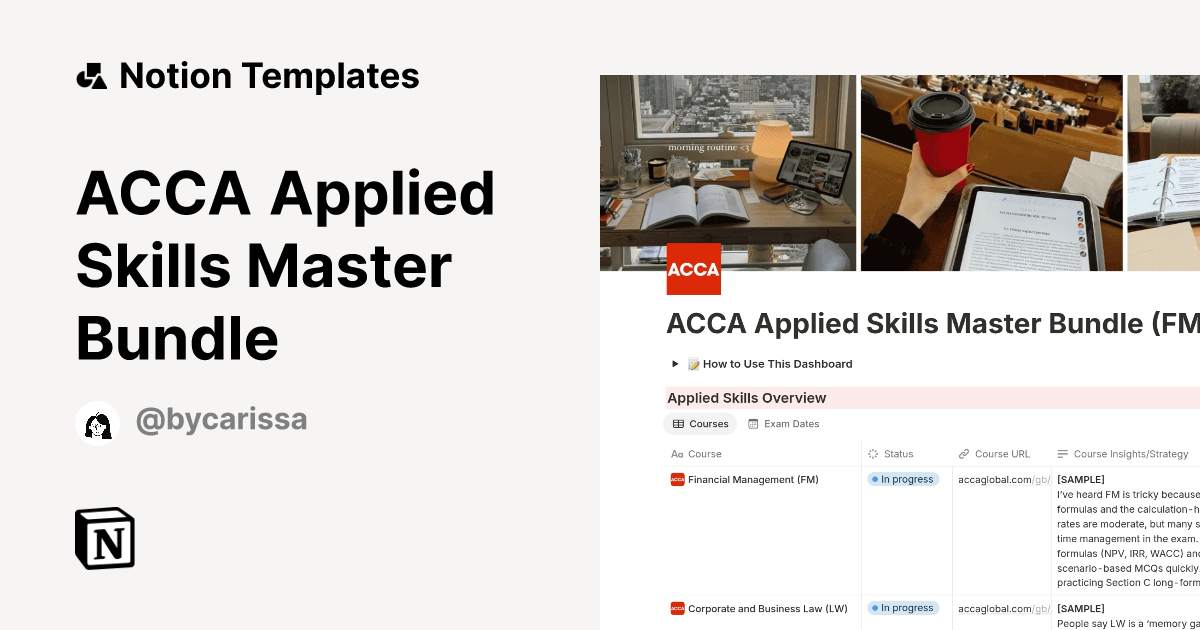 Acca Applied Skills Master Bundle Template By Carissa Notion Marketplace