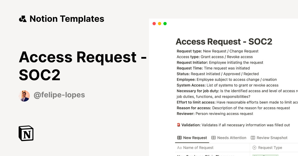 Access Request - SOC2 Template | Notion Marketplace