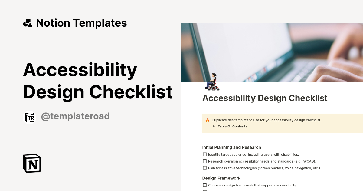 Accessibility Design Checklist Template by Template Road | Notion ...