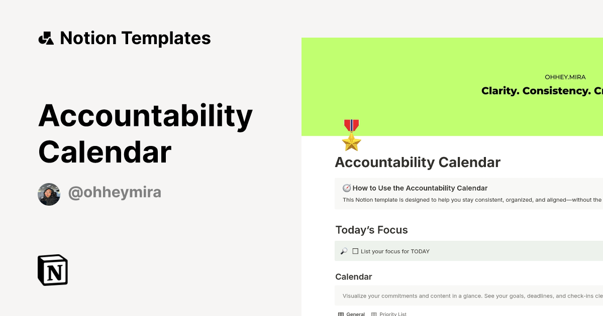 Accountability Calendar Template | Notion Marketplace