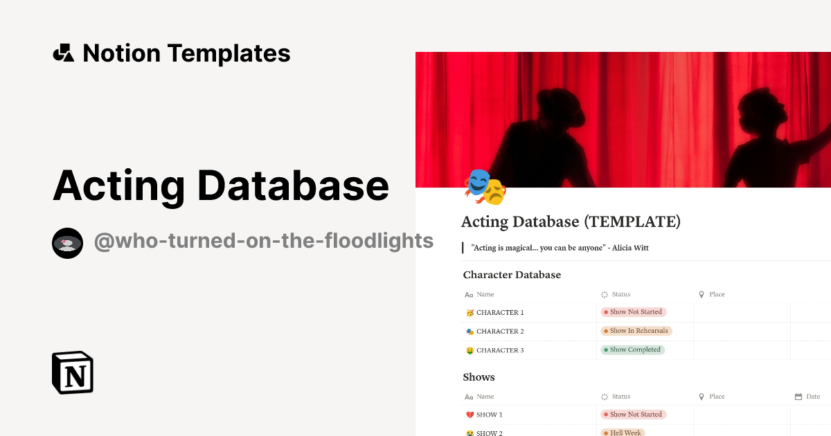 Acting Database Template | Notion Marketplace