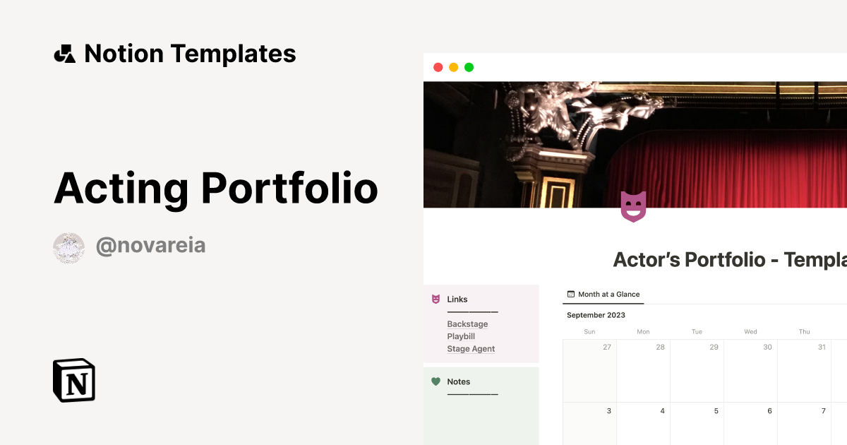 Acting Portfolio Template by Nova | Notion Marketplace