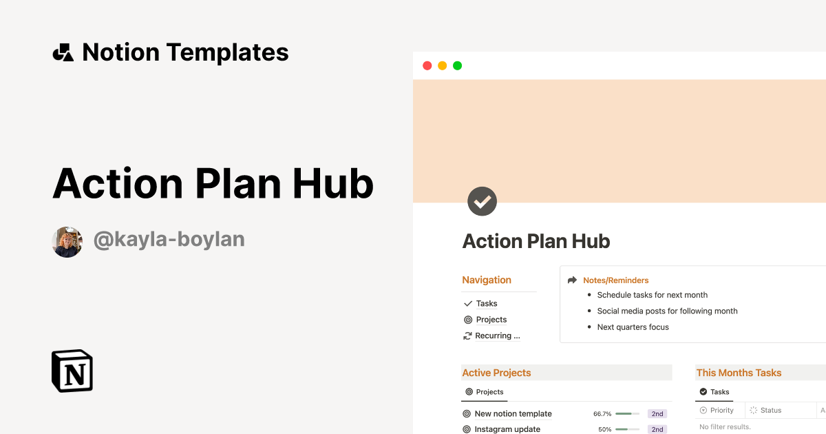 Action Plan Hub Template by Kayla Boylan | Notion Marketplace