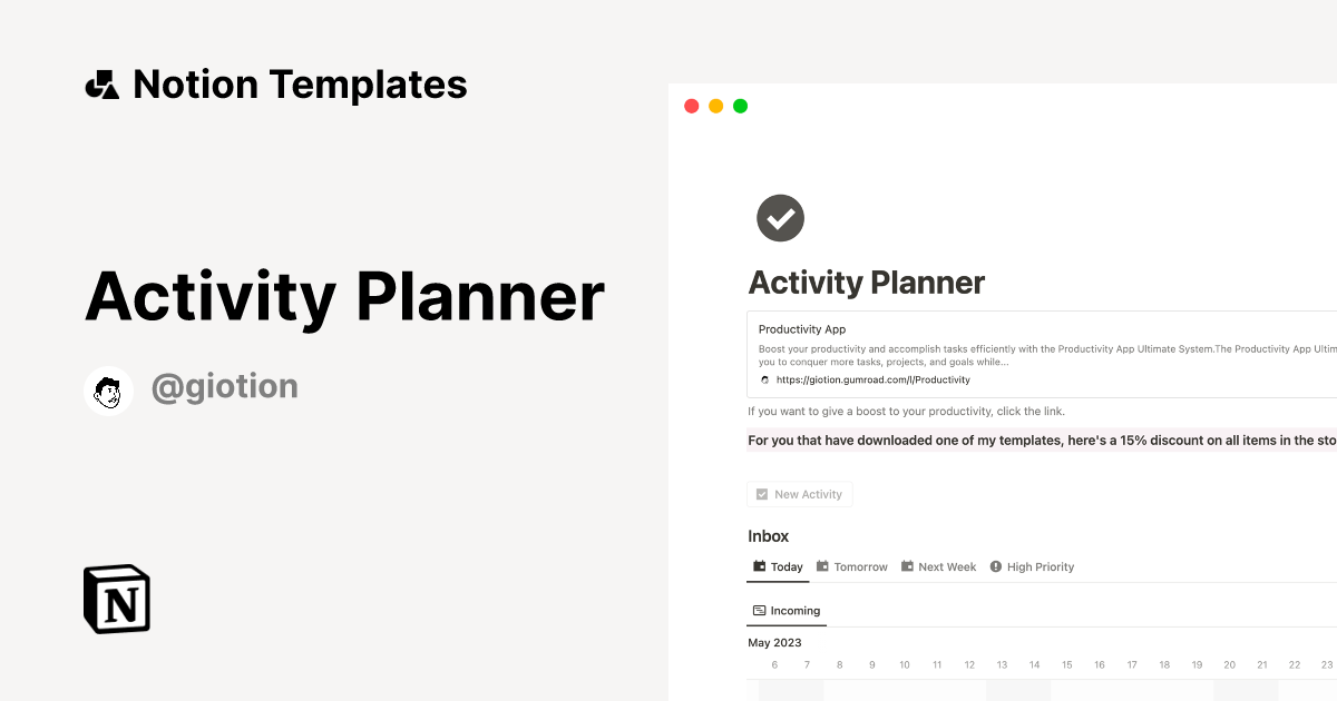 Activity Planner Template by Giotion | Notion Marketplace