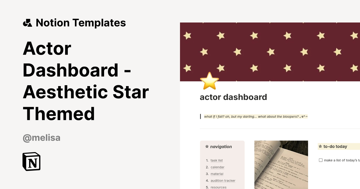 Actor Dashboard - Aesthetic Star Themed Template | Notion Marketplace