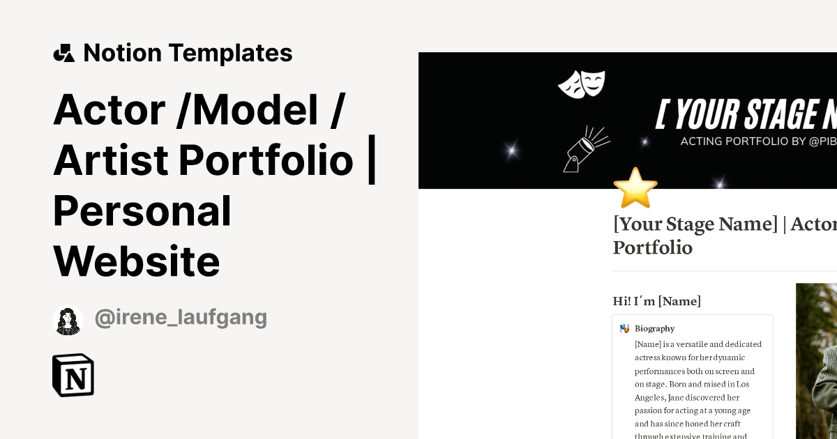 Actor /Model /Artist Portfolio | Personal Website Template | Notion ...