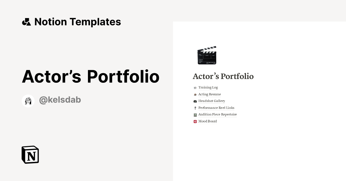 Actor’s Portfolio Template by Kelsey Dabney | Notion Marketplace