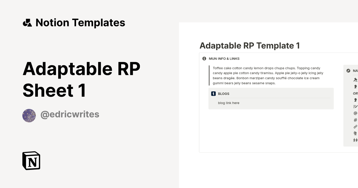 Adaptable RP Sheet 1 Template | Notion Marketplace