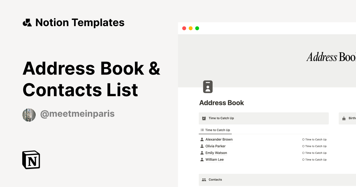 Address Book & Contacts List Template by Meet me in Paris | Notion Marketplace