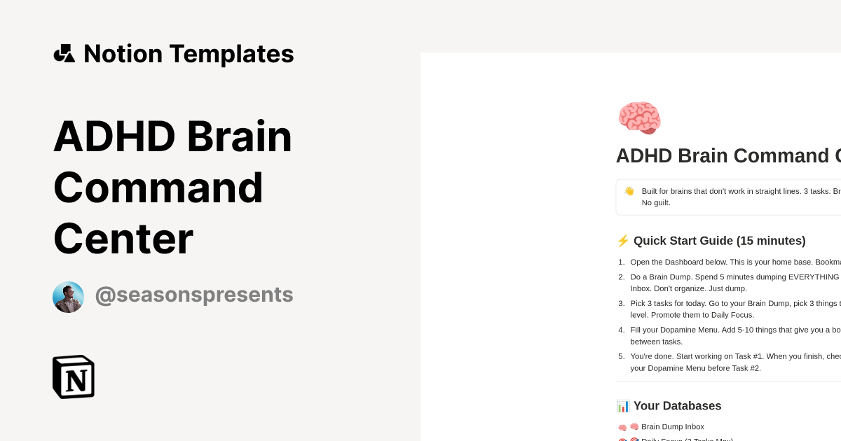 ADHD Brain Command Center Template by seasonspresents | Notion Marketplace