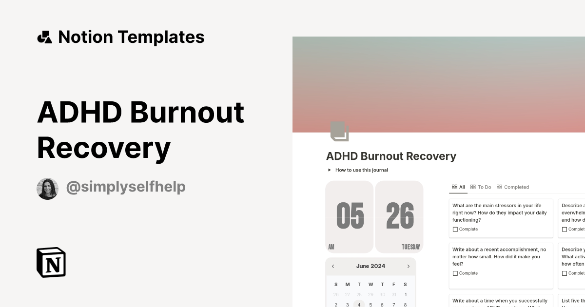 ADHD Burnout Recovery Template by Simply Self Help | Notion Marketplace