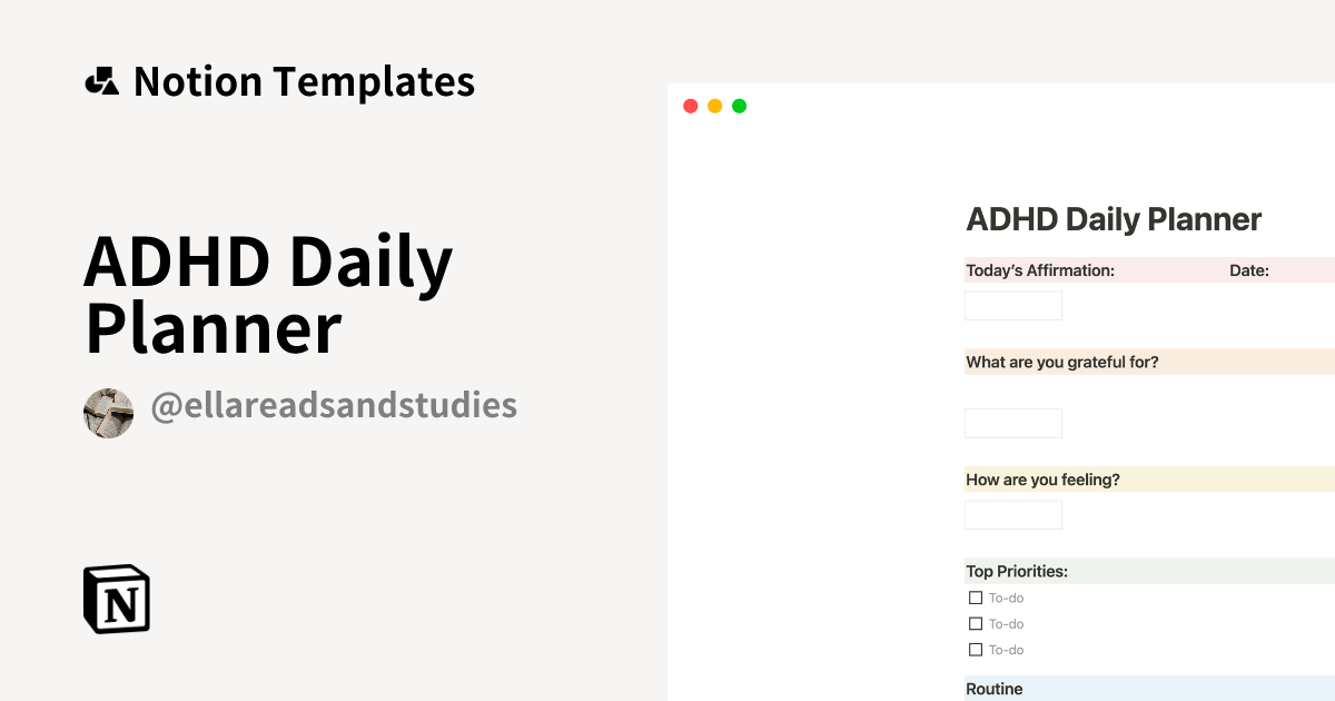 ADHD Daily Planner Template | Notion Marketplace