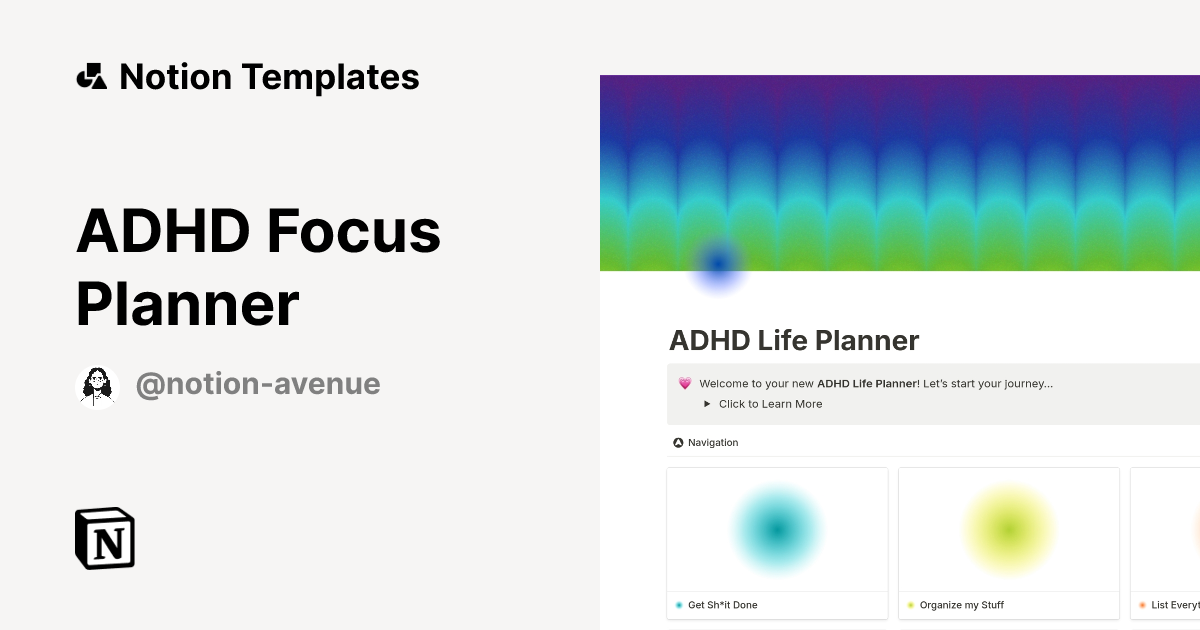 ADHD Focus Planner Template by Notion Avenue | Notion Marketplace