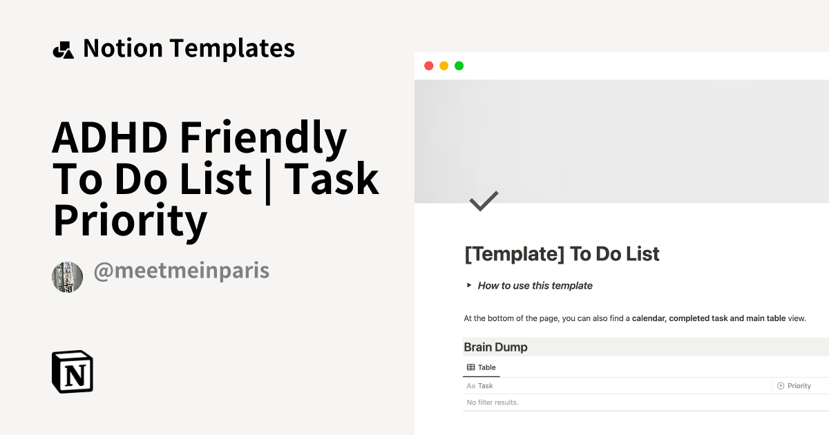 ADHD Friendly To Do List | Task Priority Template | Notion Marketplace