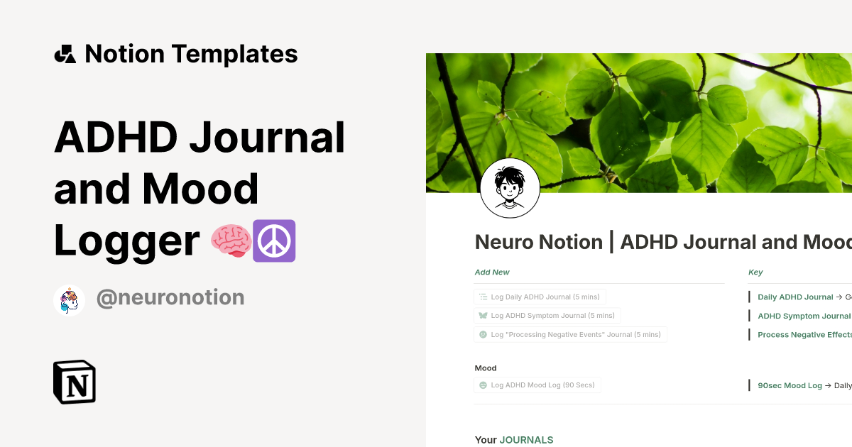 ADHD Journal and Mood Logger 🧠☮️ Template by Neuro Notion | Notion ...