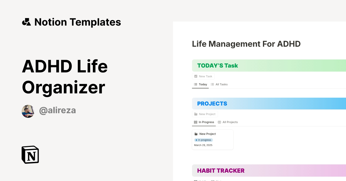 ADHD Life Organizer Template by Alireza Mirzadeh | Notion Marketplace