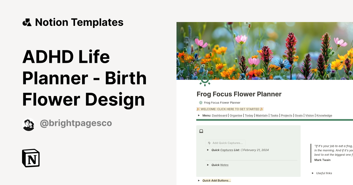 ADHD Life Planner - Birth Flower Design Template by Ben | Notion ...
