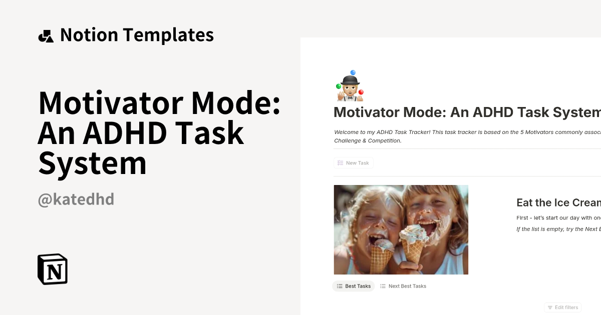 Motivator Mode: An ADHD Task System Template | Notion Marketplace