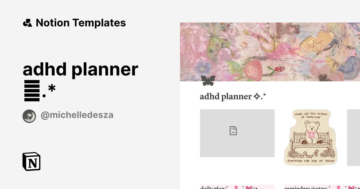 adhd planner .* Template by ・ ・michelle・ ・ | Notion Marketplace