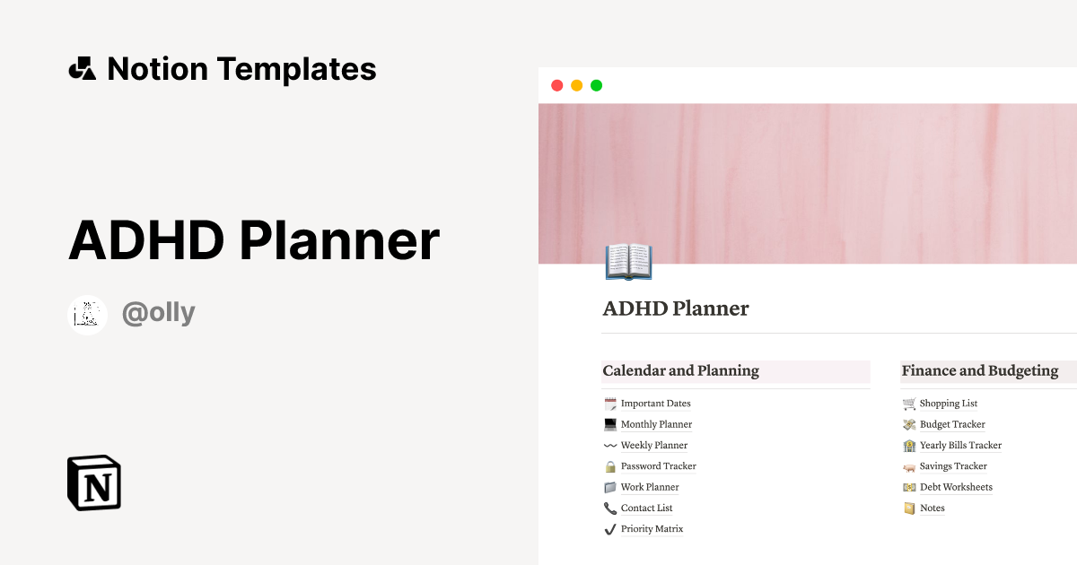 ADHD Planner Template | Notion Marketplace