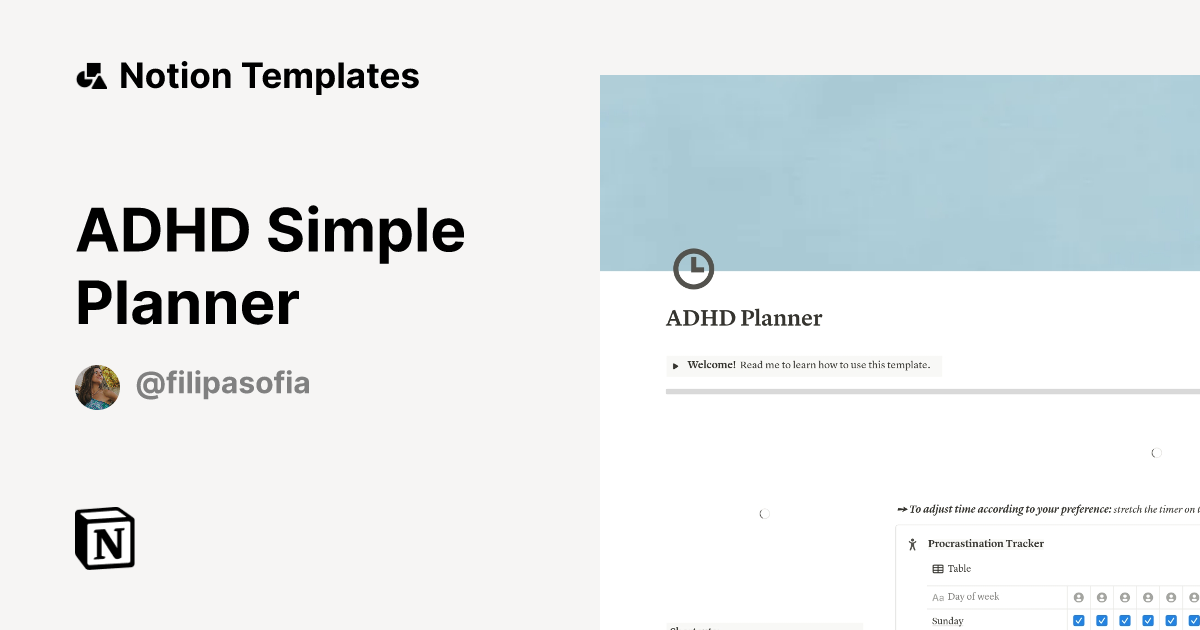 ADHD Simple Planner Template | Notion Marketplace