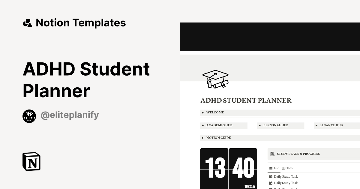 ADHD Student Planner Template | Notion Marketplace