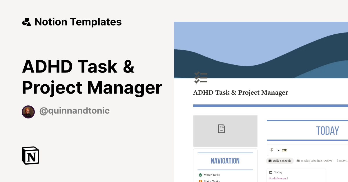 ADHD Task & Project Manager Template by Elise Quinn | Notion Marketplace