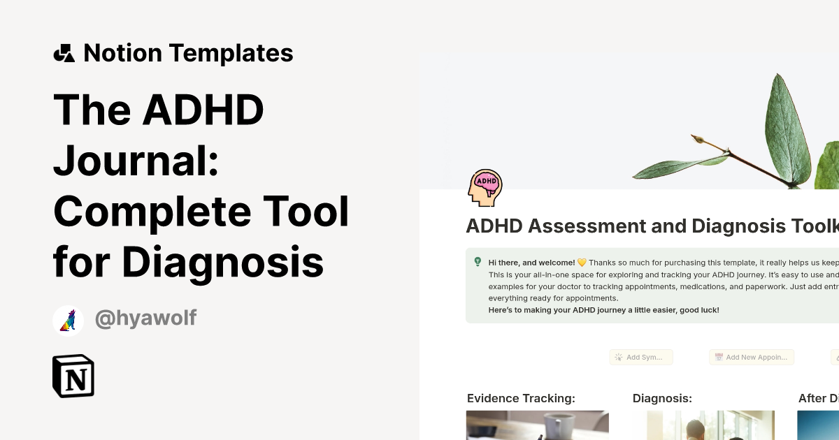 The ADHD Journal: Complete Tool for Diagnosis Template | Notion Marketplace