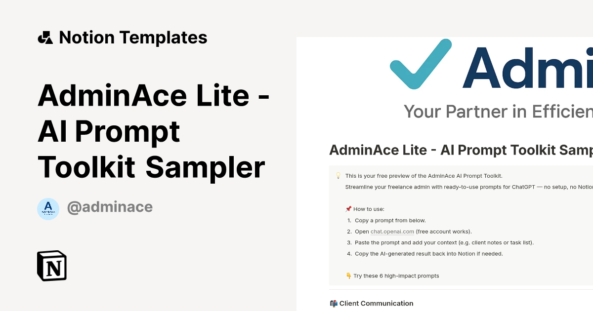 AdminAce Lite - AI Prompt Toolkit Sampler Template by AdminAce | Notion ...