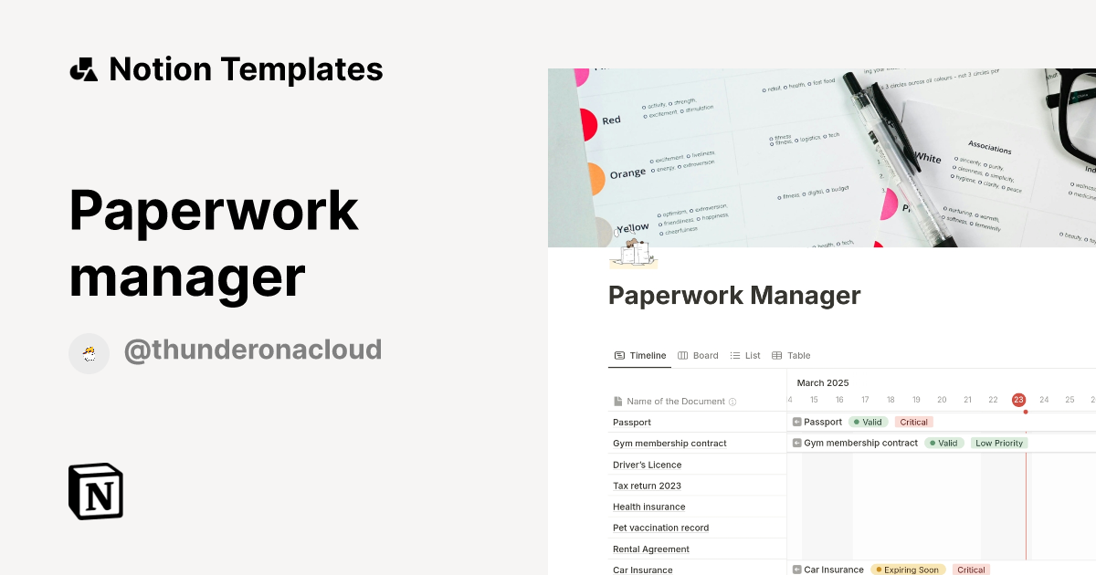 Paperwork manager Template | Notion Marketplace