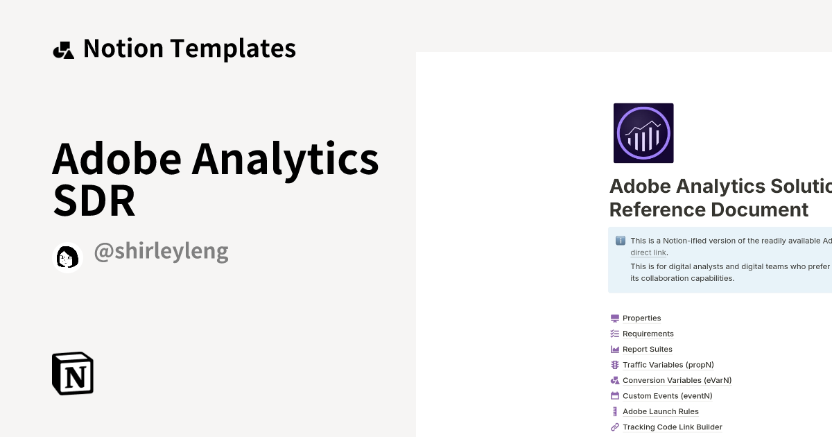 Adobe Analytics SDR Template | Notion Marketplace