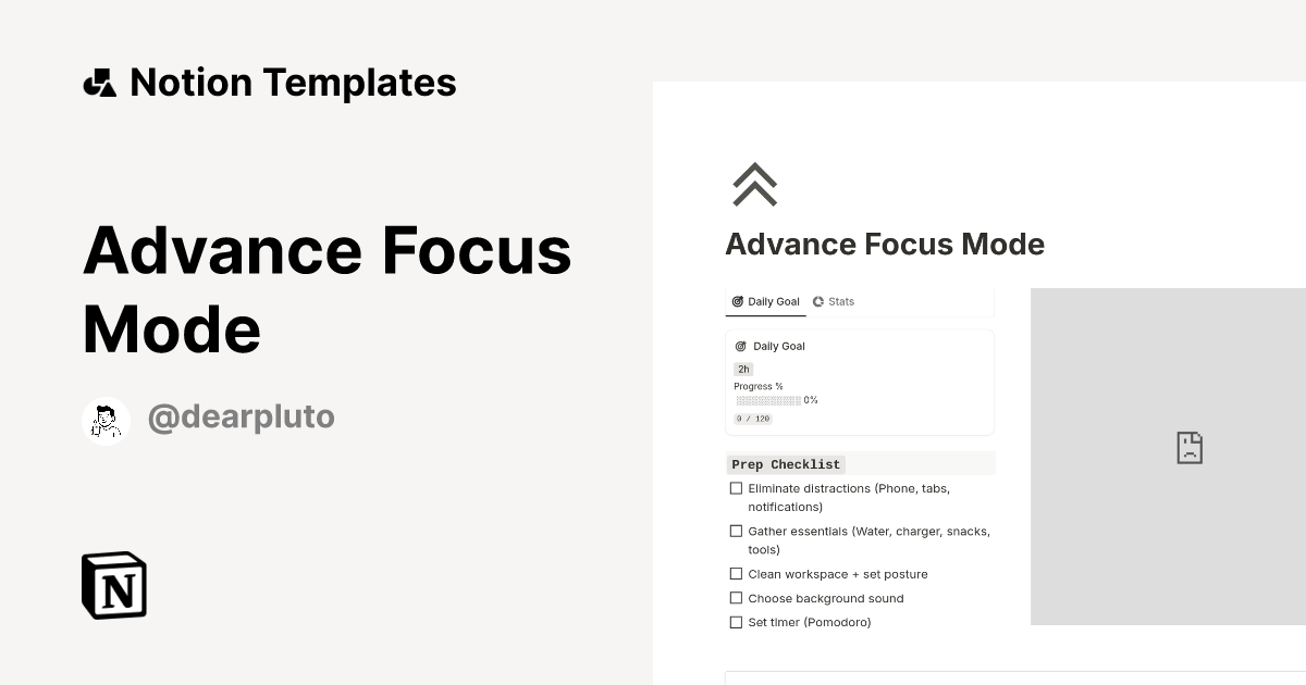 Advance Focus Mode Template by dearpluto | Notion Marketplace