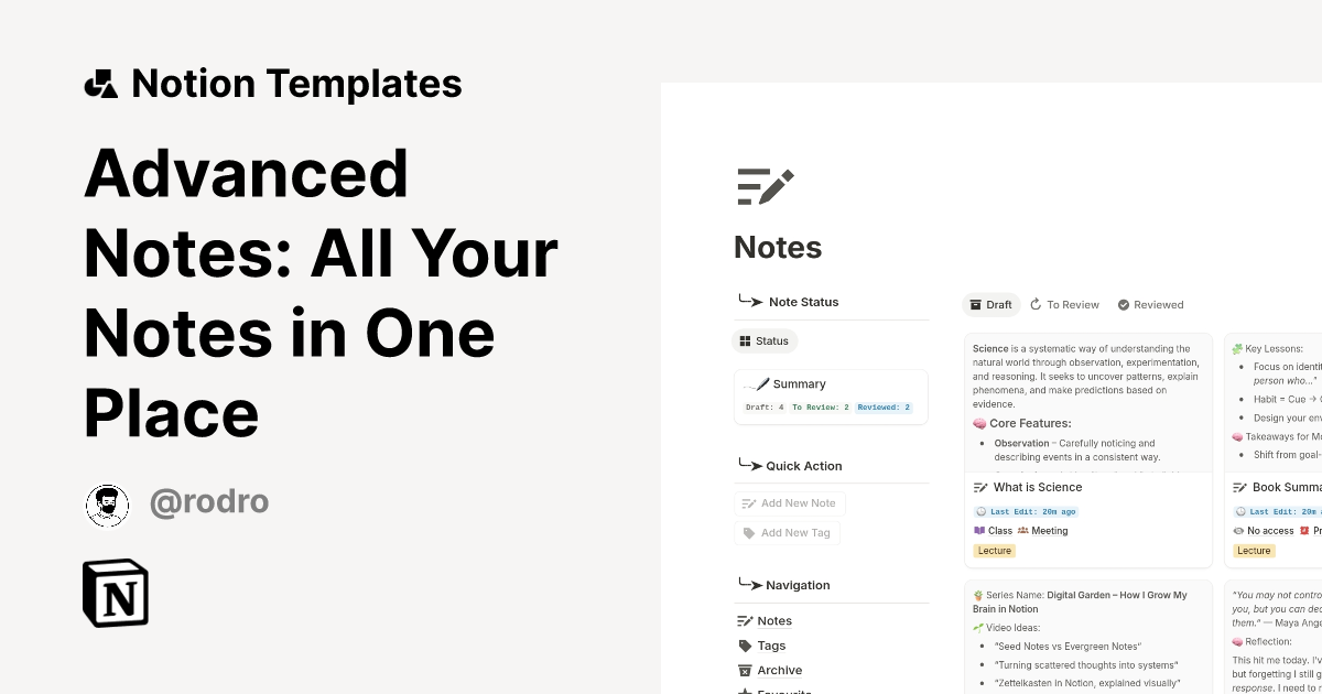 Advanced Notes: All Your Notes in One Place Template by Rodro | Notion ...