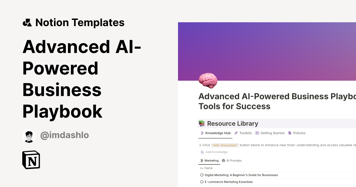 Advanced AI-Powered Business Playbook Template by Dashlo | Notion Marketplace