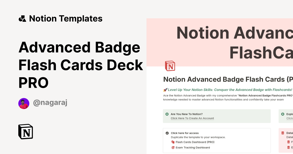 Advanced Badge Flash Cards Deck PRO Template | Notion Marketplace