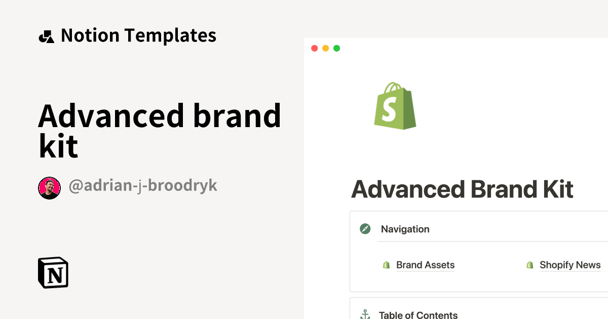 Advanced brand kit Template by Adrian J Broodryk | Notion Marketplace