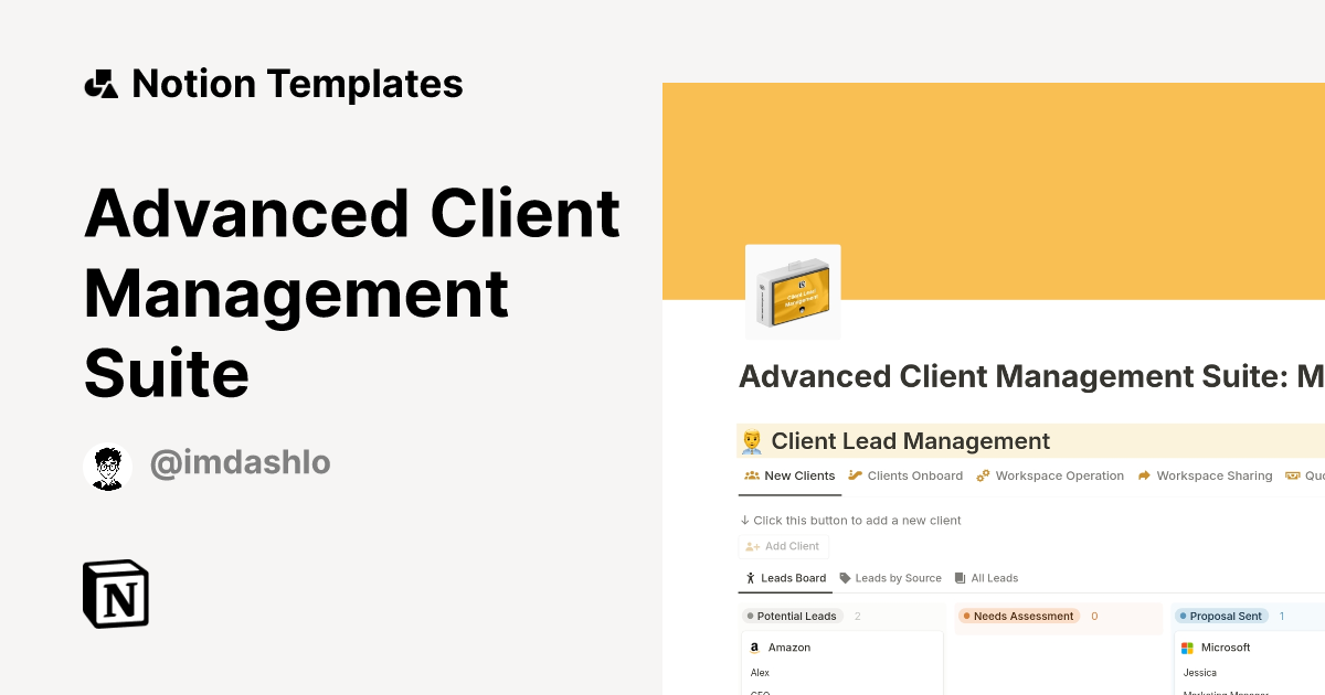 Advanced Client Management Suite Template by Dashlo | Notion Marketplace
