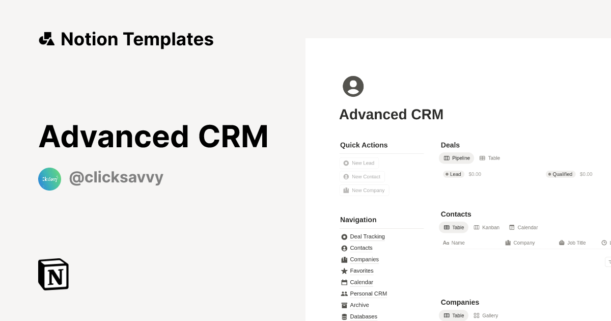 Advanced CRM Template | Notion Marketplace