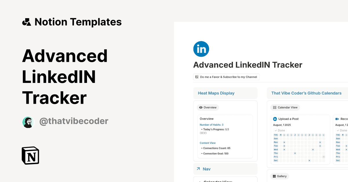 Advanced LinkedIN Tracker Template by That Vibe Coder | Notion Marketplace