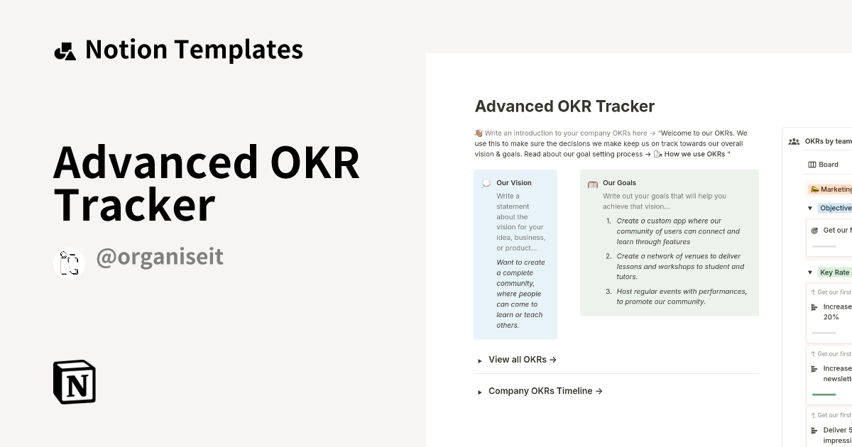 Advanced OKR Tracker Template by Organise It | Notion Marketplace