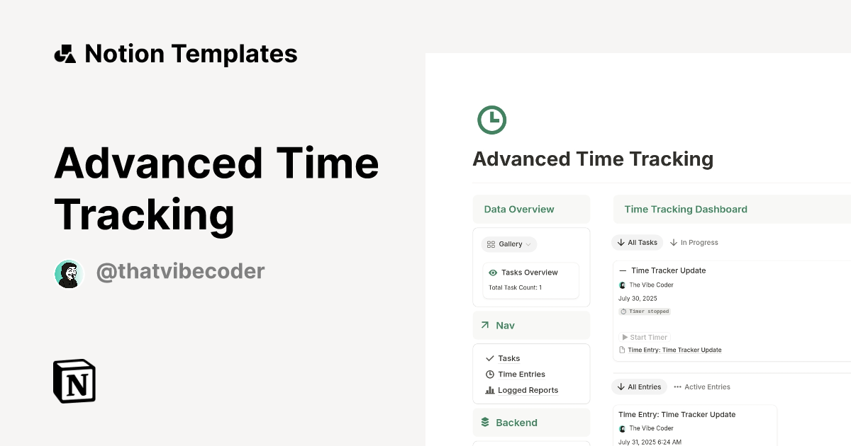 Advanced Time Tracking Template | Notion Marketplace