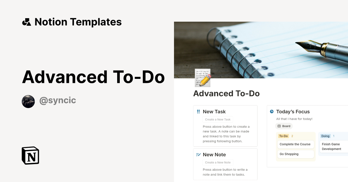Advanced To-Do Template by SyncicZ | Notion Marketplace