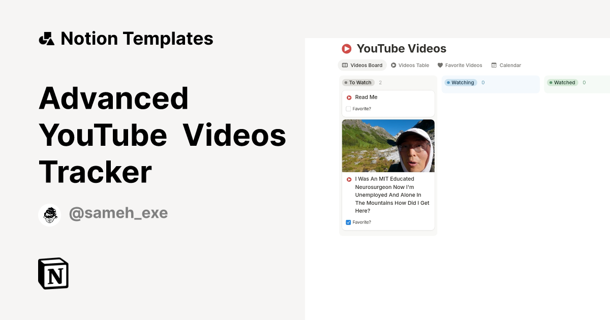 Advanced YouTube Videos Tracker Template | Notion Marketplace
