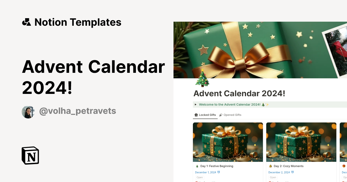 Advent Calendar 2024! Template by Volha Petravets | Notion Marketplace