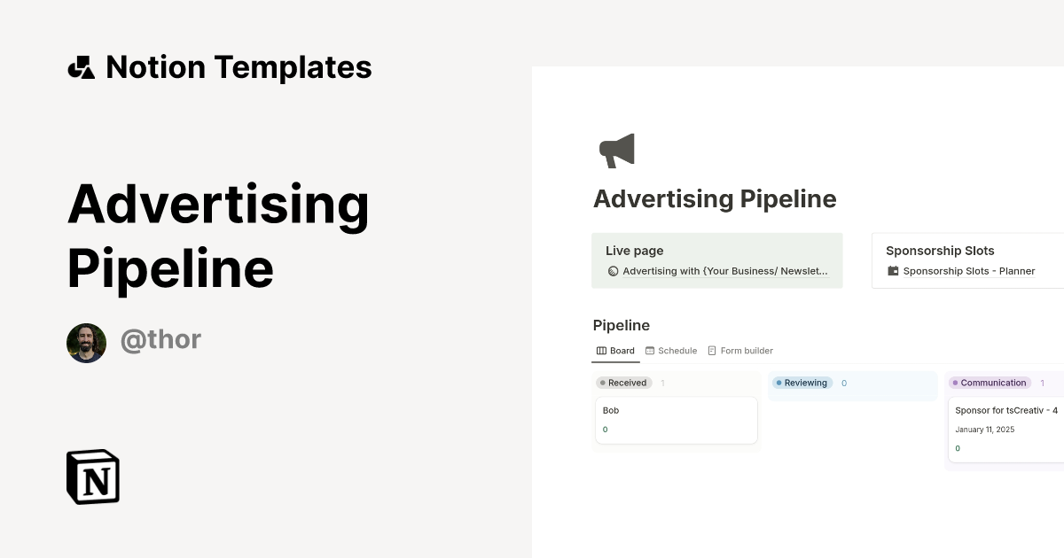 Advertising Pipeline Template | Notion Marketplace