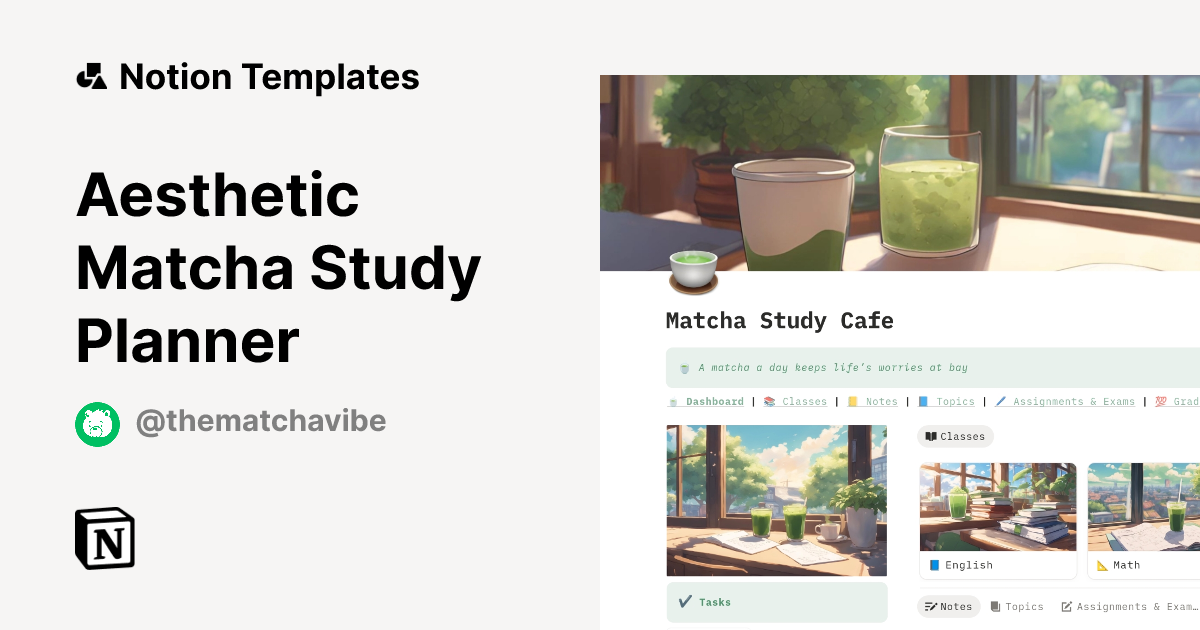 Aesthetic Matcha Study Planner Template | Notion Marketplace