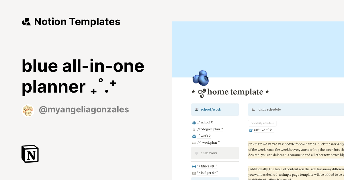 blue all-in-one planner ₊˚.⁺ Template by ⋆𐙚₊˚ myan gonzales ♡ɞ ...
